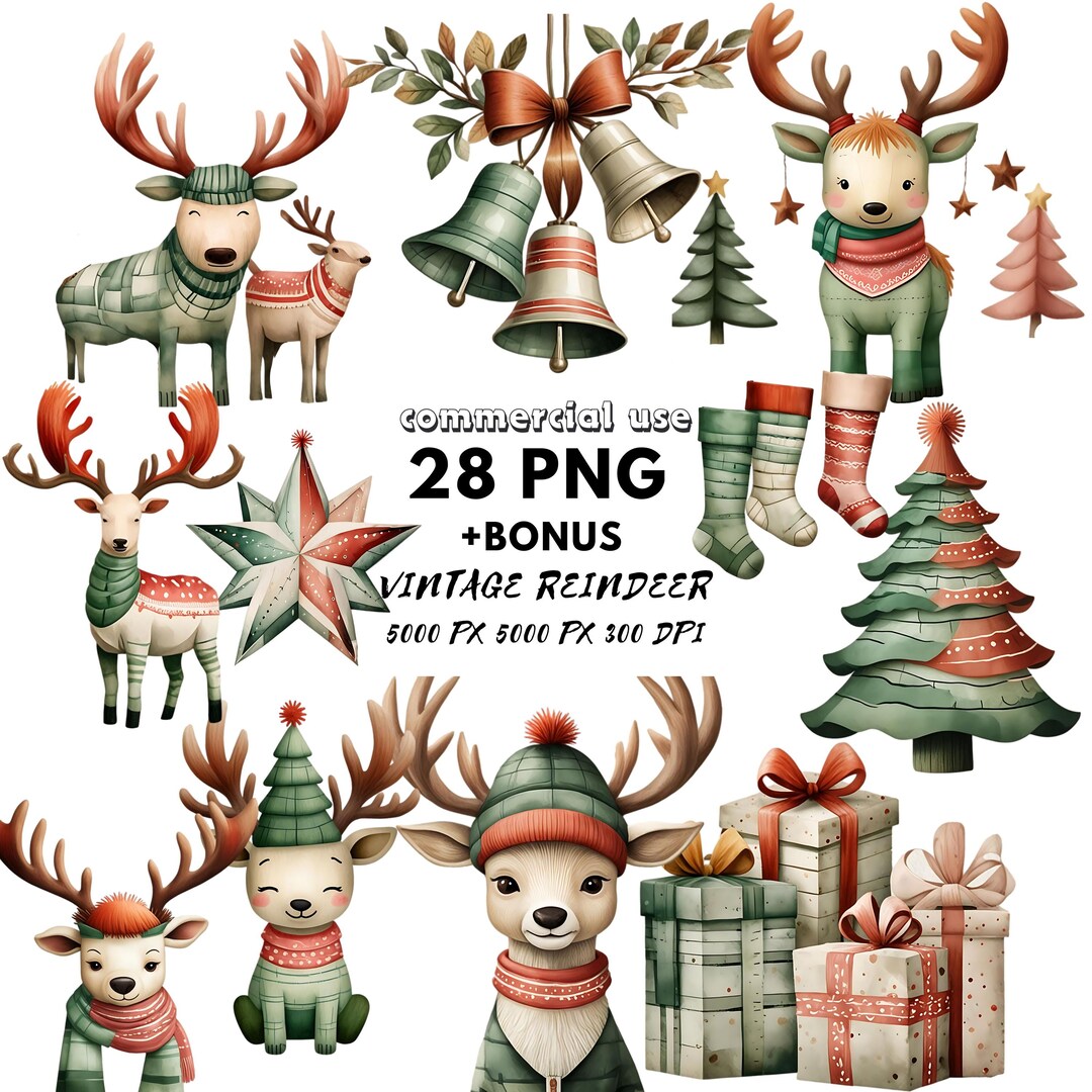 Adorable Reindeer PNG Bundle Cute Christmas Clipart Festive Digital ...