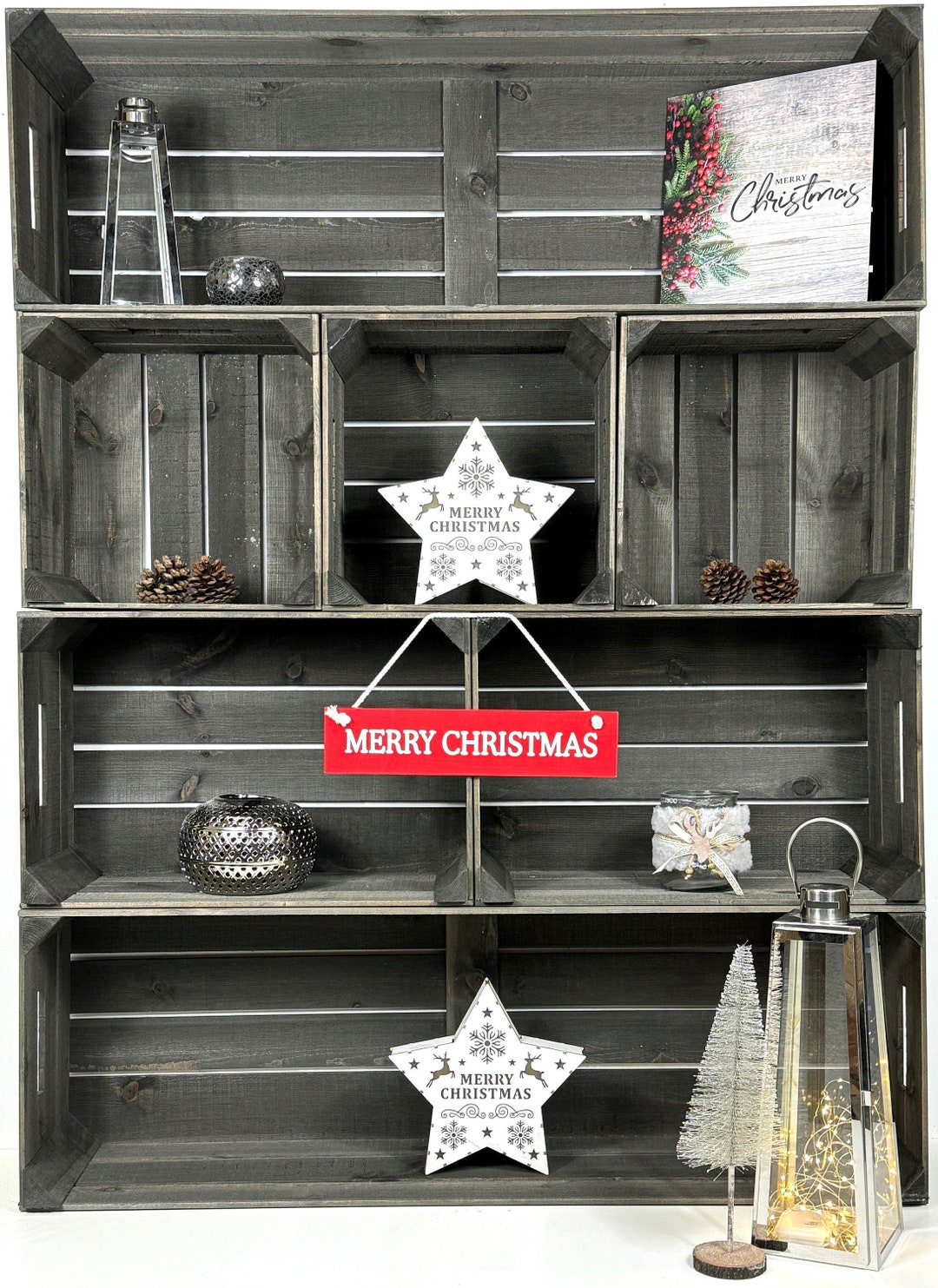 Wooden Crate Display Wall - Wooden Crate, Log Storage, Cottage Living ...
