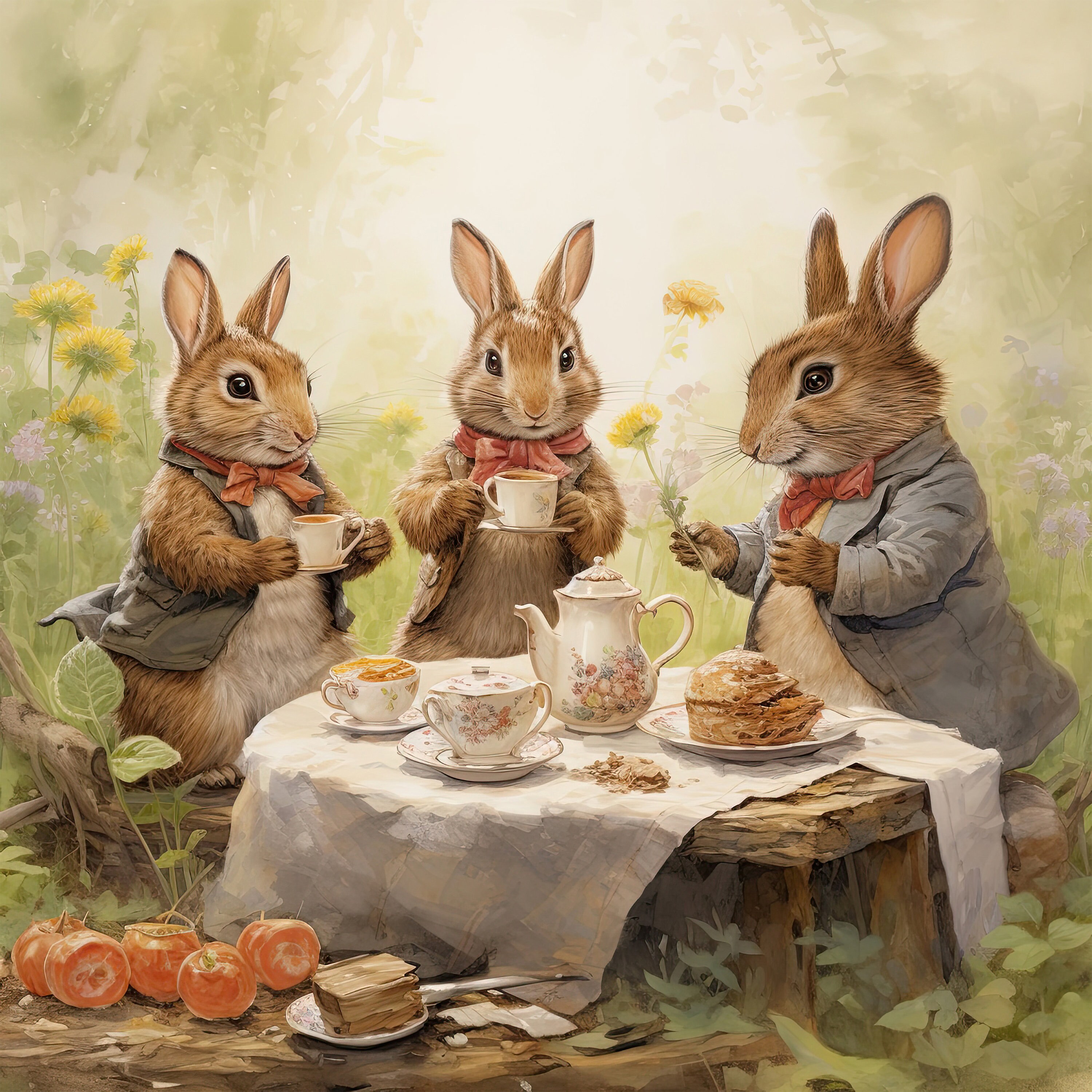 Bunny Tea Party / Watercolor Illustration / Digital Download - Etsy