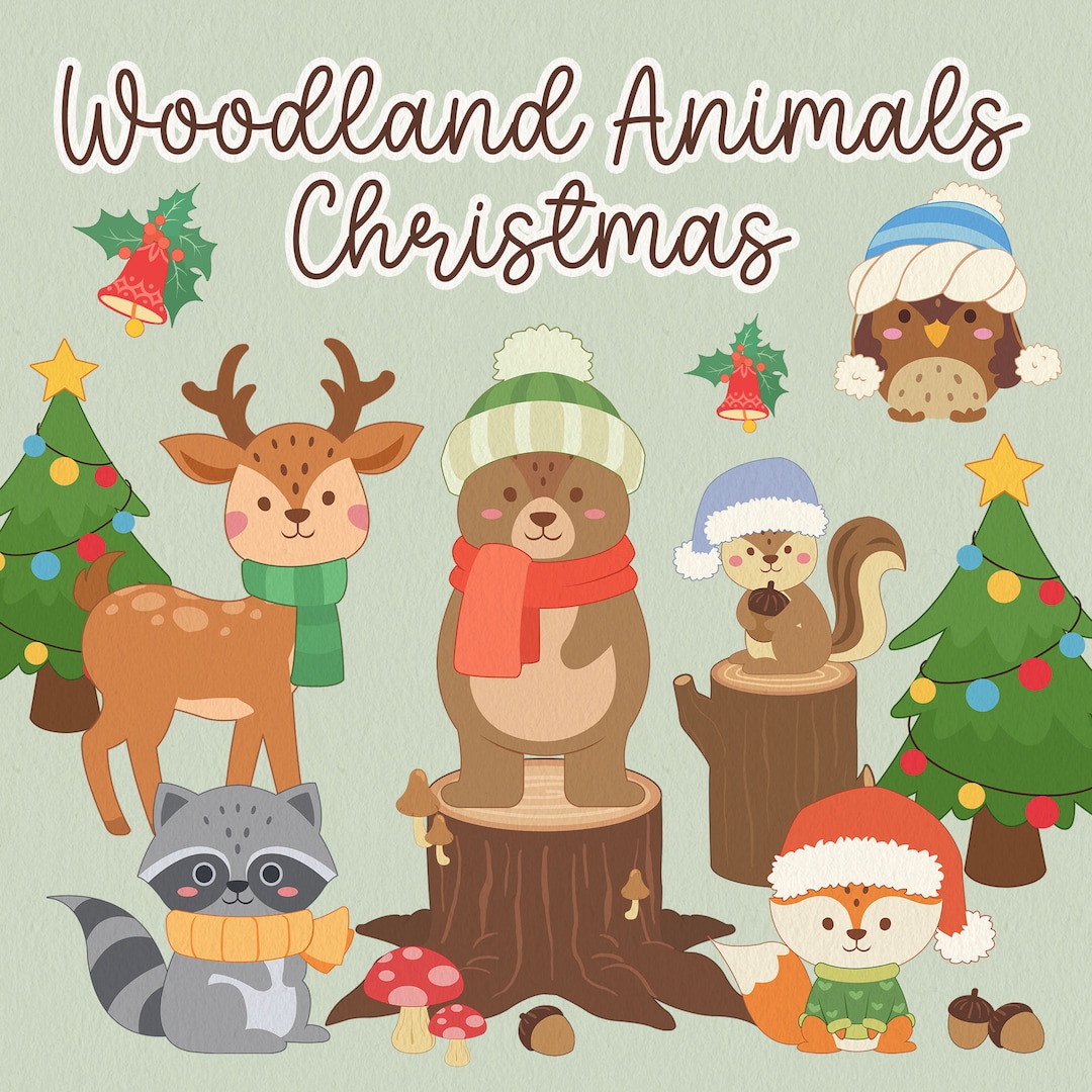 Woodland Animals Christmas Clipart Holiday Clipart, Cute Christmas Clip ...