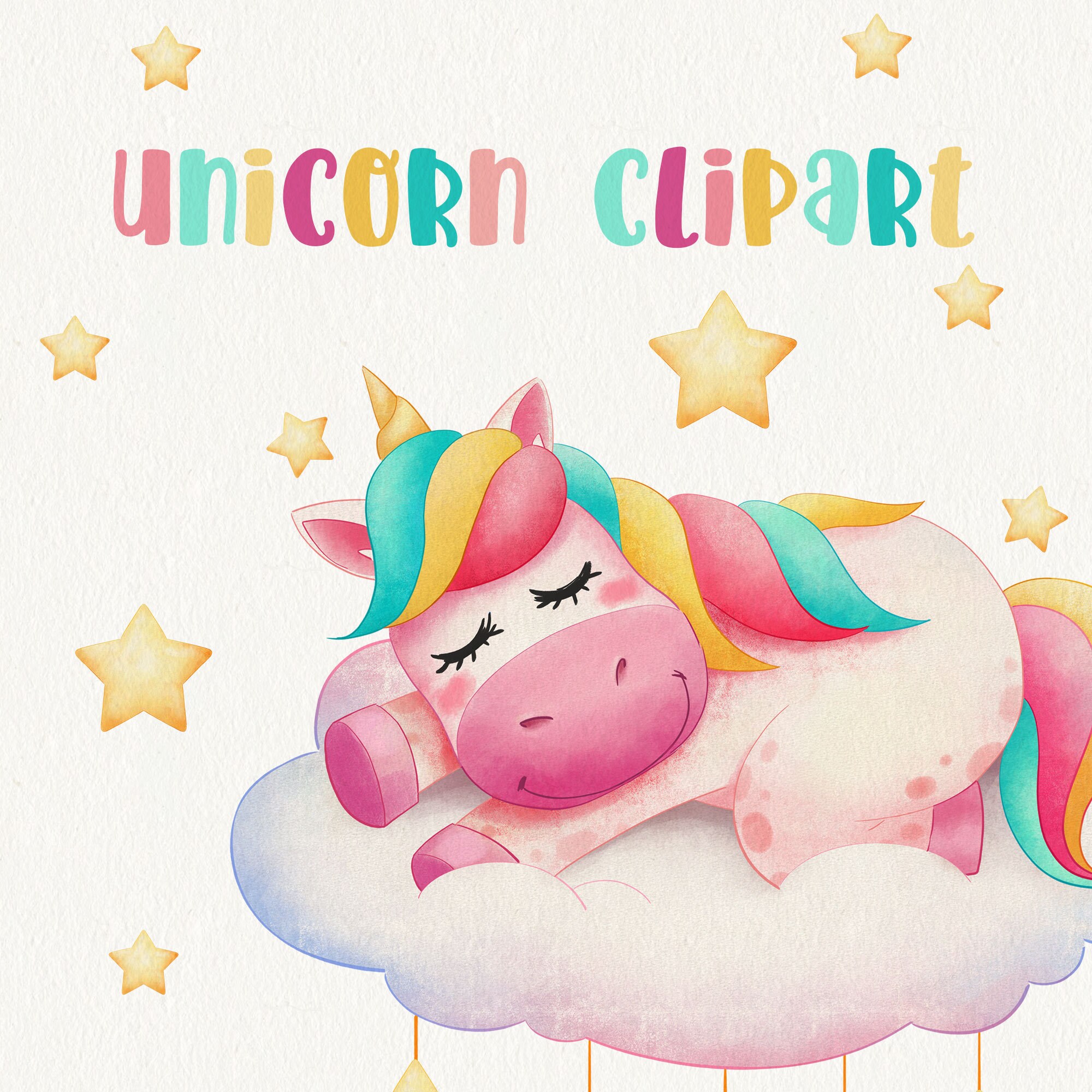 Cute Unicorn Watercolor Clipart Rainbow Clip Art Magic - Etsy
