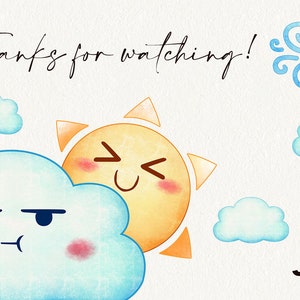 Sun Moon and Cloud Emotion Clipart Funny Clipart Watercolor - Etsy