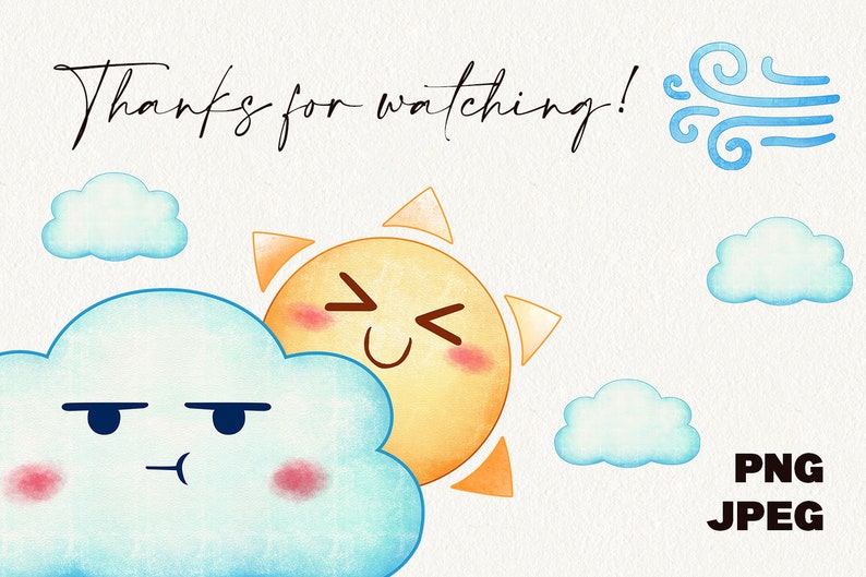 Sun, Moon and Cloud Emotion Clipart, Funny Clipart, Watercolor Png ...