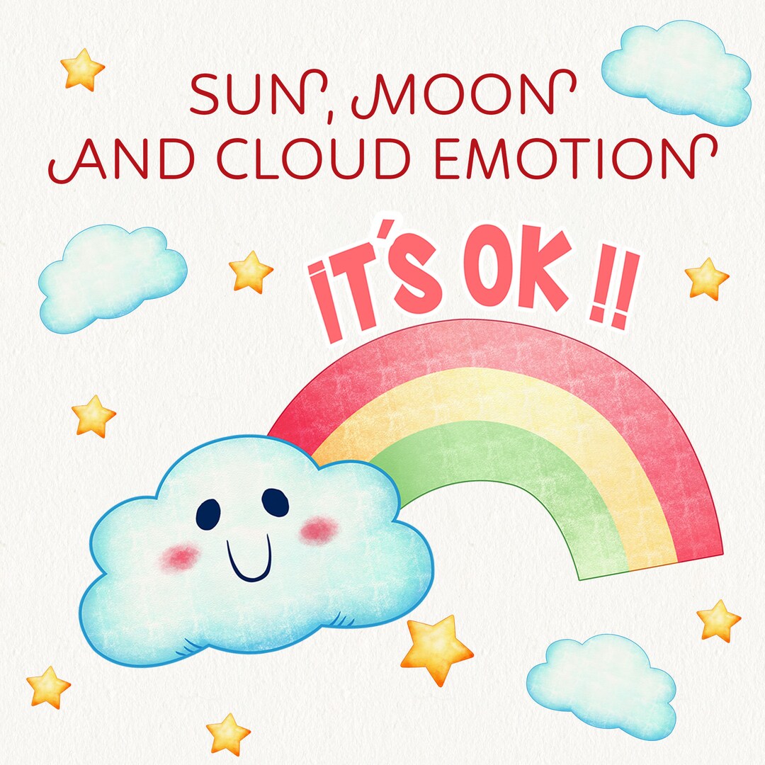 Sun Moon and Cloud Emotion Clipart Funny Clipart Watercolor - Etsy