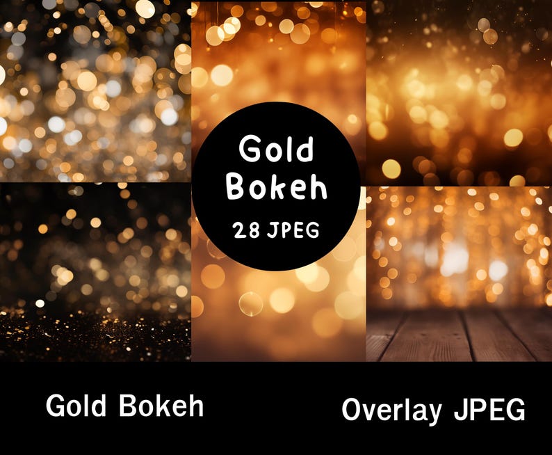 28 Gold Bokeh Overlay Set | High-quality JPEG | Sparkling Light Effect ...