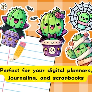 24 Halloween Cactus Kawaii Clipart | Soft Pastel Watercolor Style Pngs ...