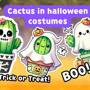 24 Halloween Cactus Kawaii Clipart | Soft Pastel Watercolor Style Pngs ...