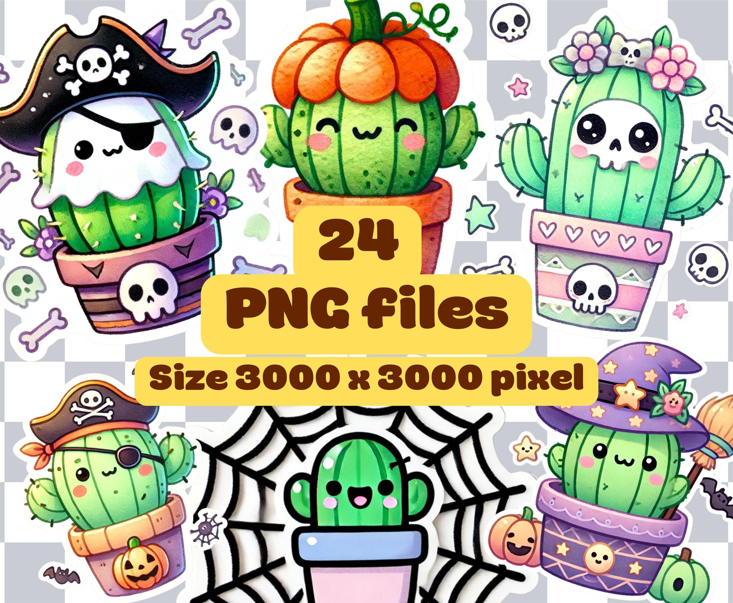 24 Halloween Cactus Kawaii Clipart | Soft Pastel Watercolor Style Pngs ...