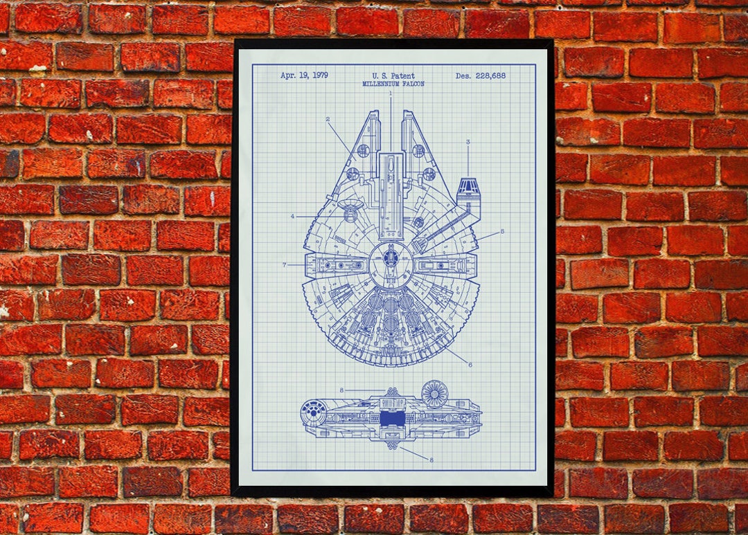 Star Wars Millenium Falcon Blueprint Graphic Art Patent Poster Star ...