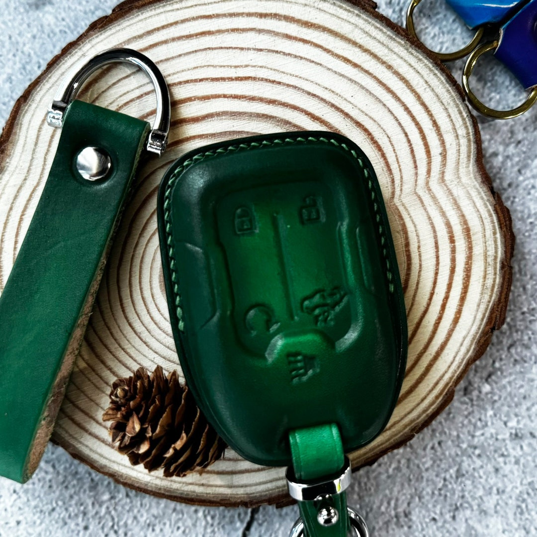 Custom Leather Key Fob Cover for GM Yukon Sierra Silverado Tahoe Denali ...
