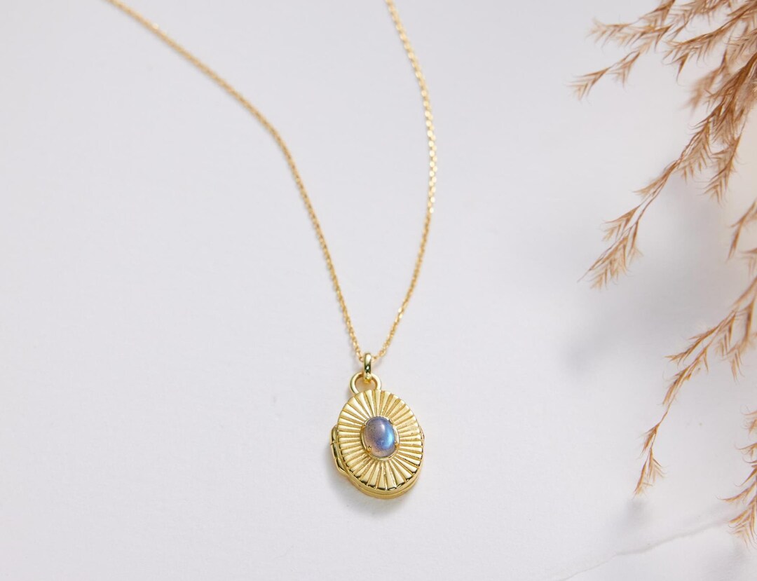 Moonstone Locket Necklace Sunburst Moonstone Necklace Sun Locket Gold ...