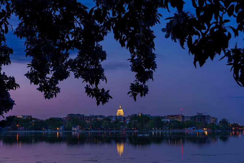 Madison Capitol Building From Monona Bay Wisconsin Night Photography ...
