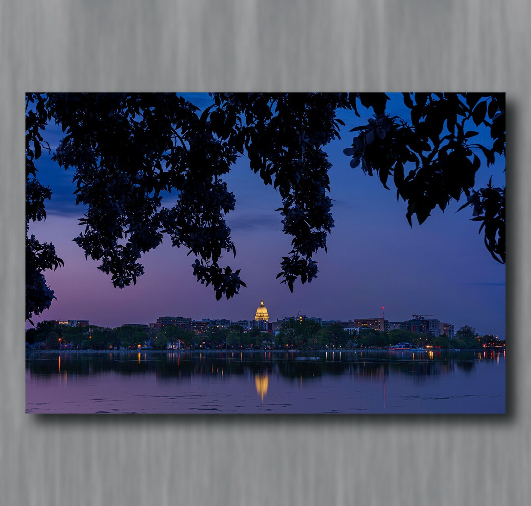 Madison Capitol Building From Monona Bay Wisconsin Night Photography ...