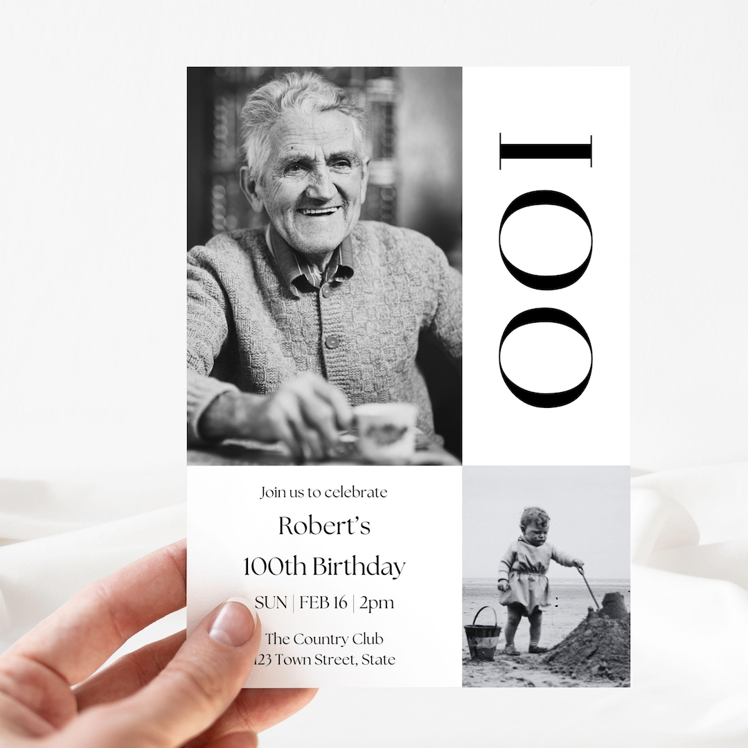Modern 100th Birthday Invitation | Custom Editable Digital Download ...