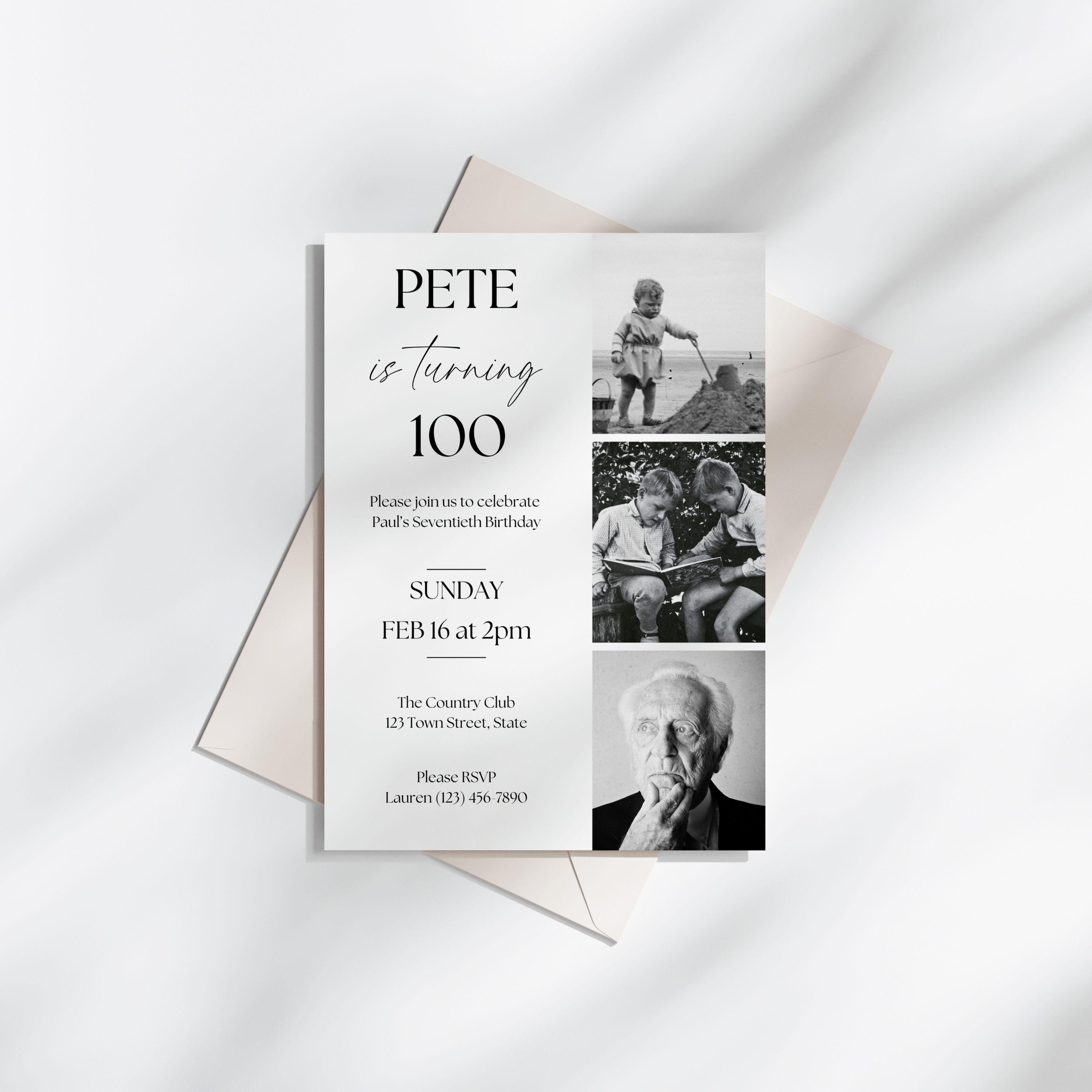 Editable 100th Birthday Invitation | Canva Template | Instant Download ...