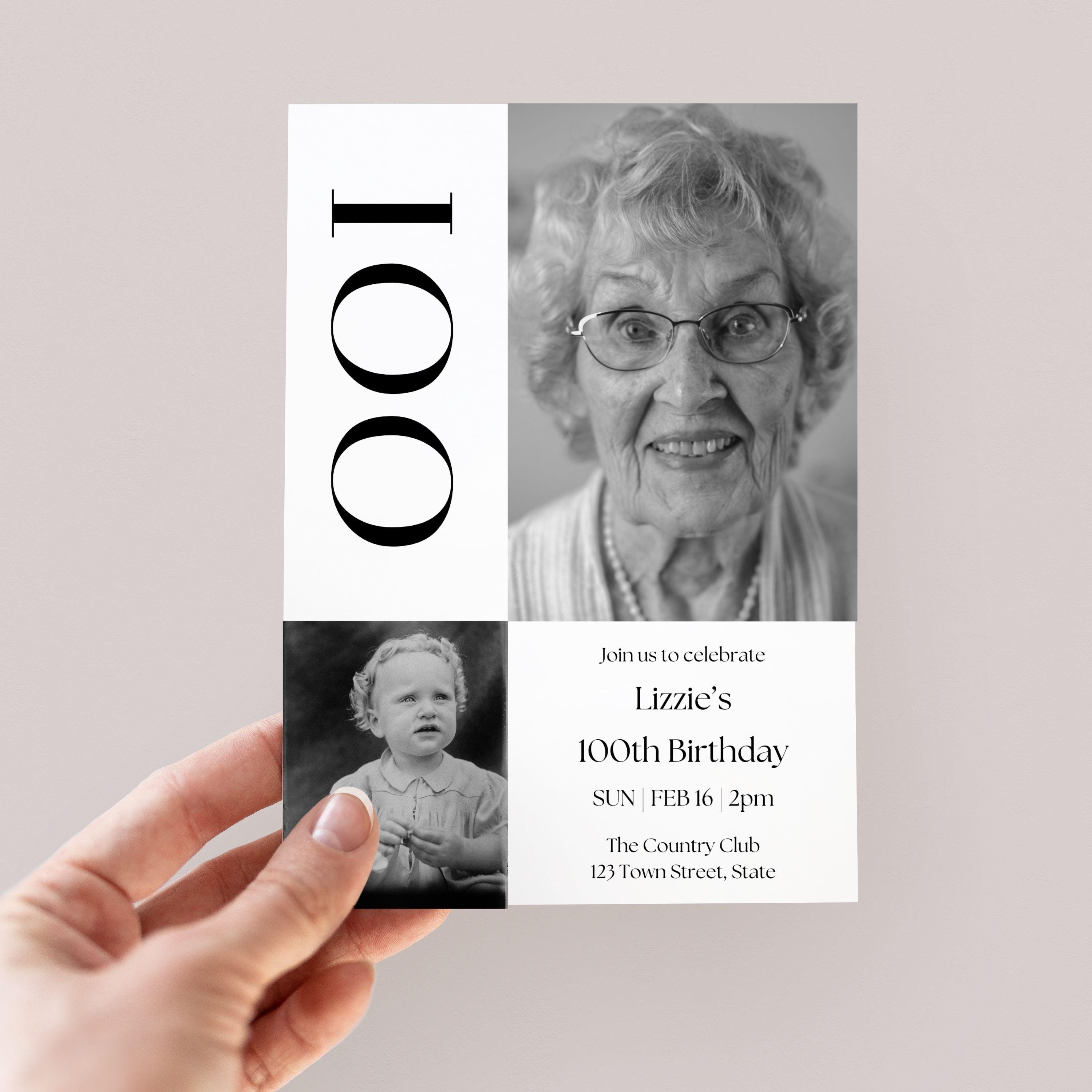 Modern 100th Birthday Invitation | Custom Editable Digital Download ...