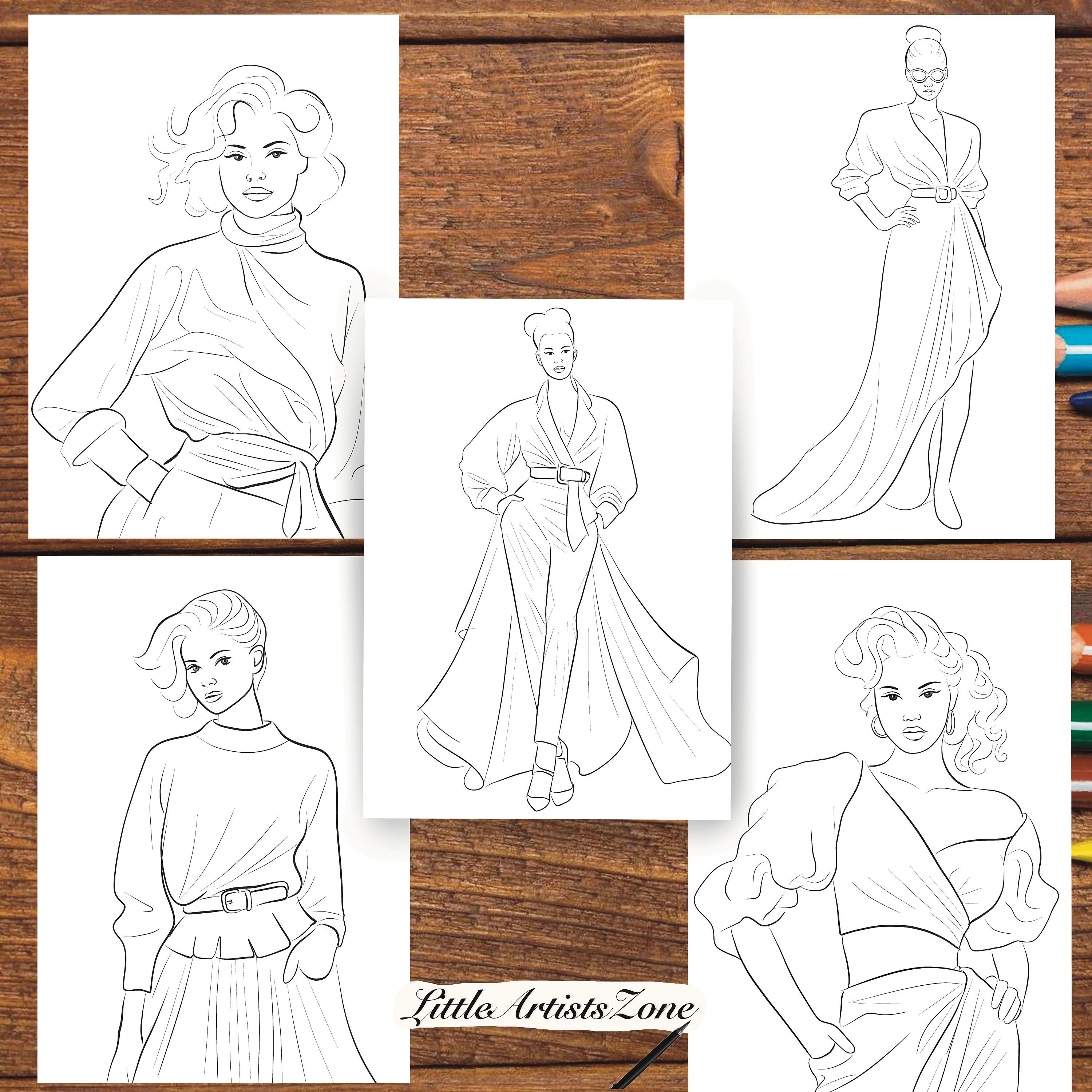 90’s Fashion Design Coloring Pages, Printable Coloring Book, Fashion ...
