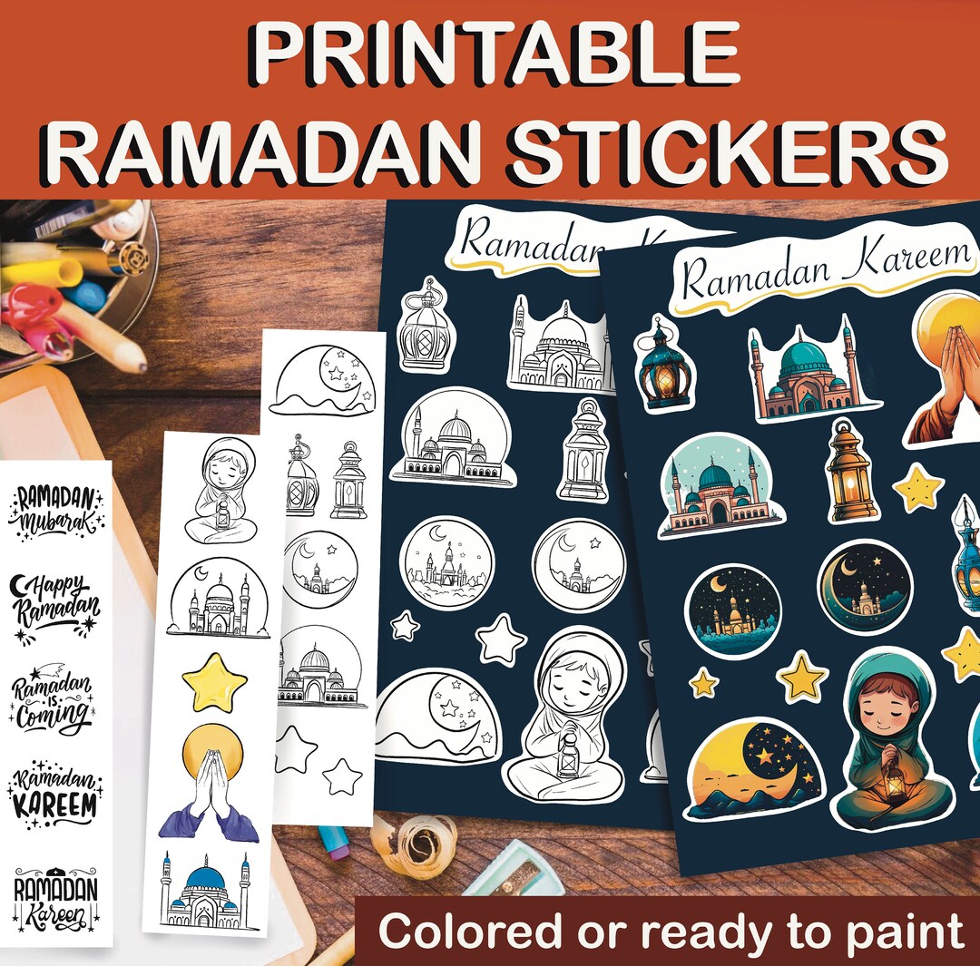 Ramadan Stickers for Kids, Ramadan Them Printable Stickers, Coloring ...