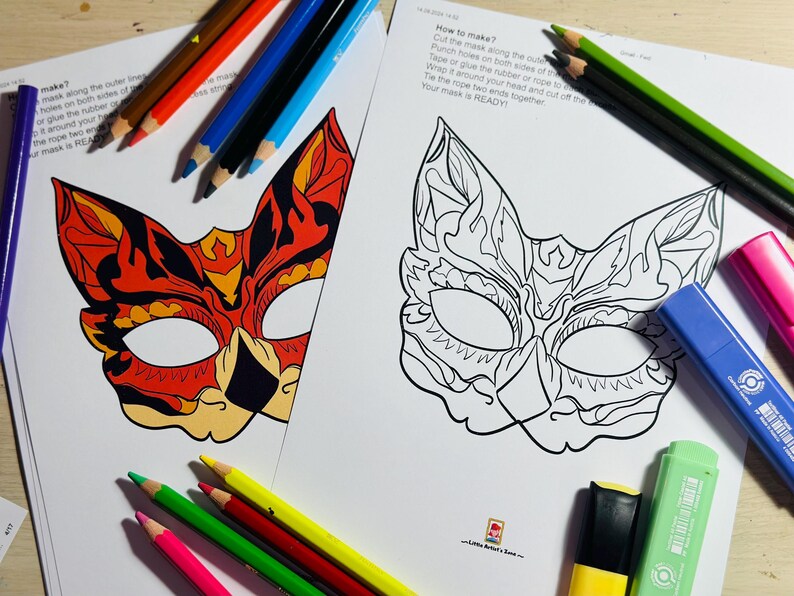 Paper Cat Mask Coloring Printable for Kids, Halloween Party DIY ...