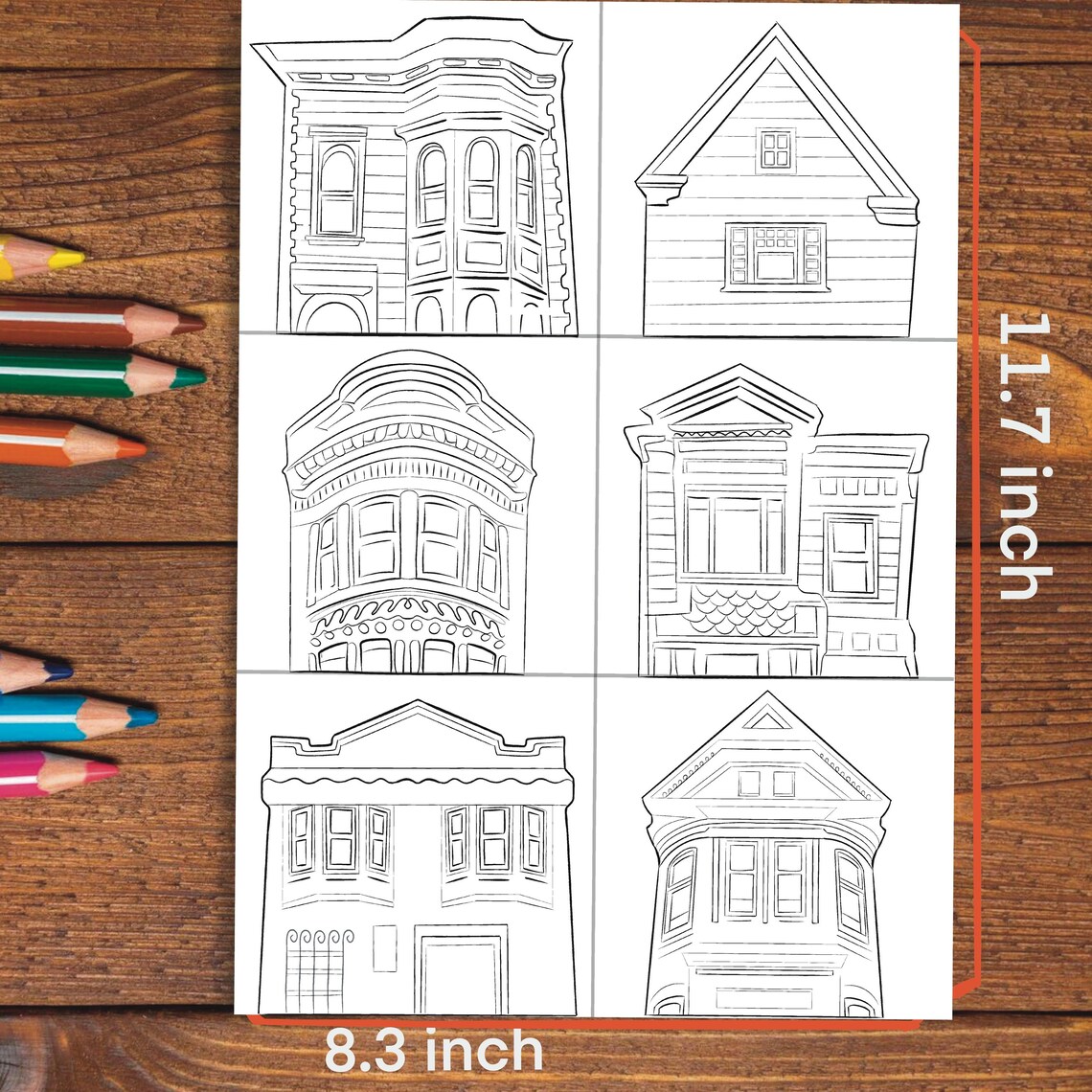 Printable Coloring Houses for Adults, Coloring Architecture Activity ...