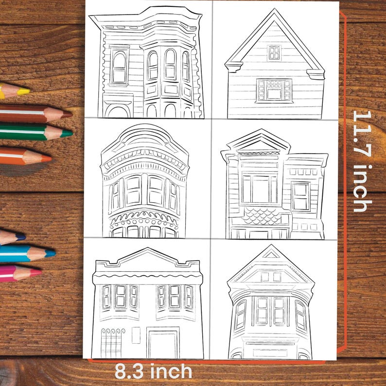 Printable Coloring Houses for Adults, Coloring Architecture Activity ...