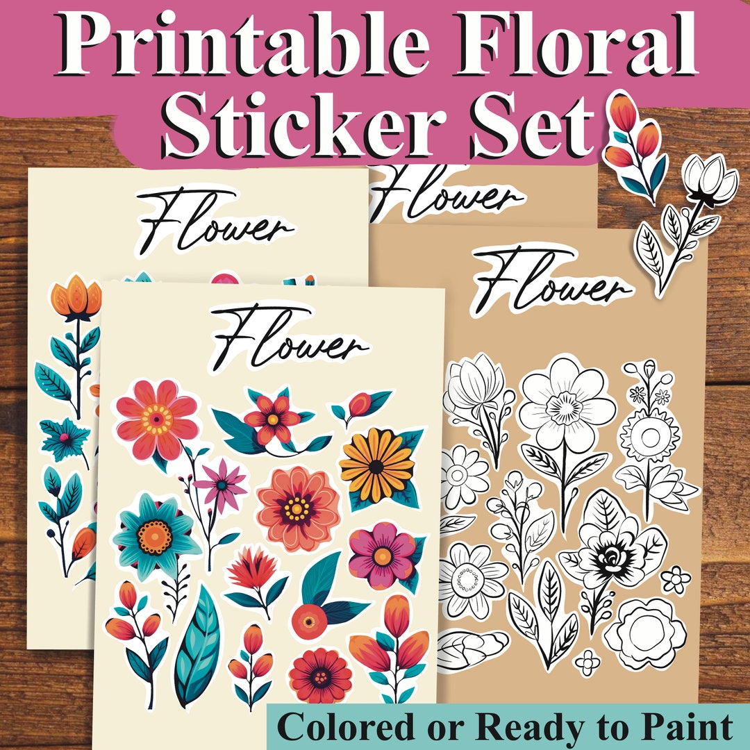 Printable Floral Sticker Sheet, Flower Stickers for Planner, Floral ...