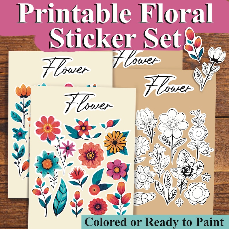Printable Floral Sticker Sheet, Flower Stickers for Planner, Floral ...
