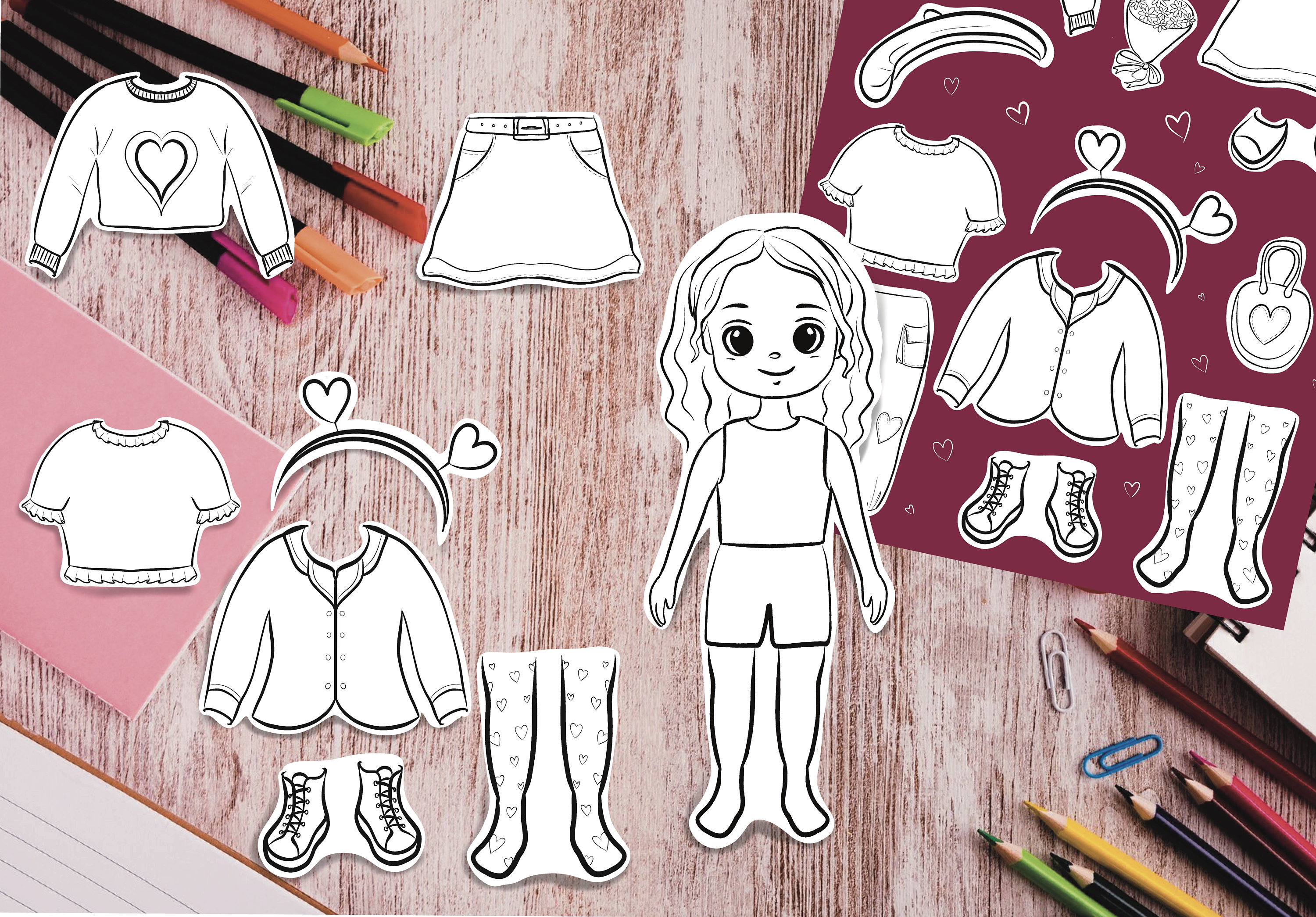 Printable Paper Doll Dress up Kit, Valentine’s Day Dress up Activity ...