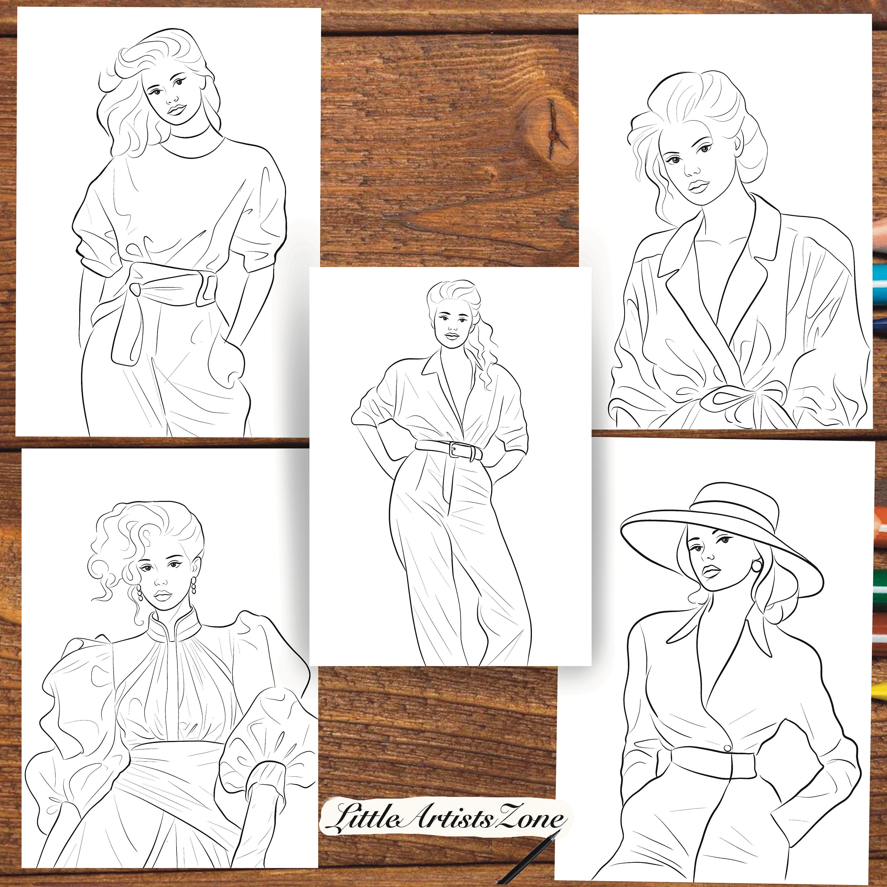 90’s Fashion Design Coloring Pages, Printable Coloring Book, Fashion ...