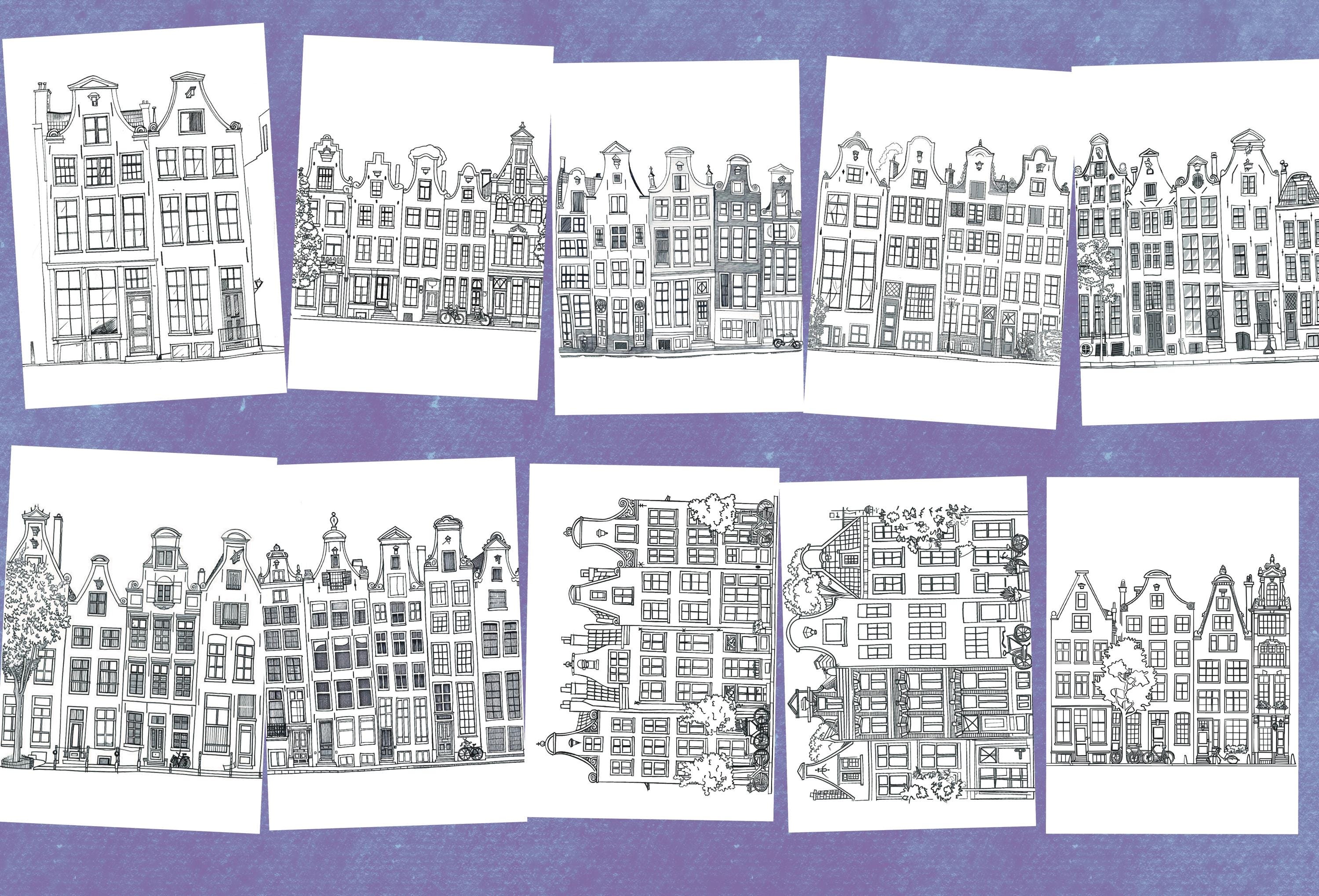 40 Printable Coloring Amsterdam Houses Pages, Architecture Coloring ...