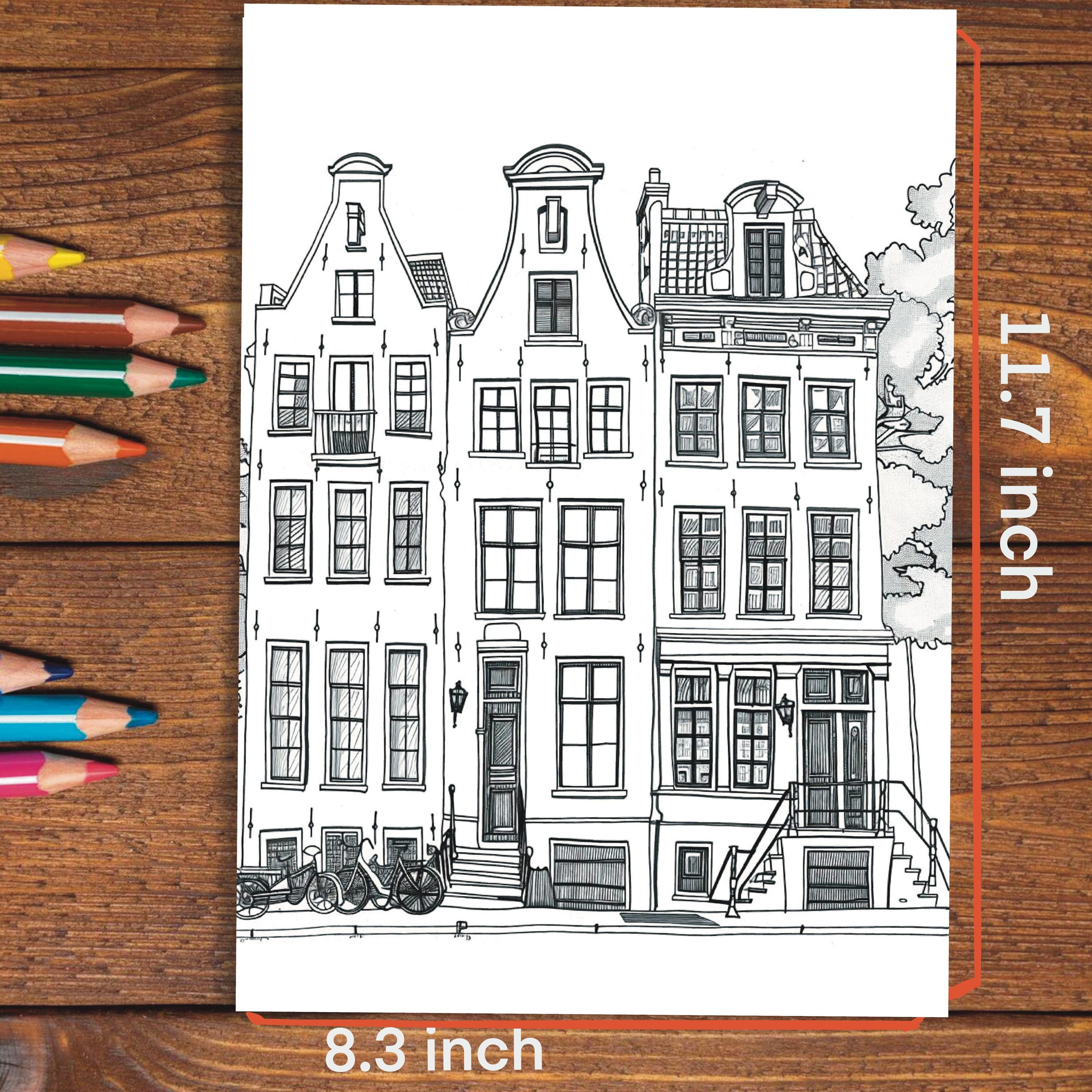 40 Printable Coloring Amsterdam Houses Pages, Architecture Coloring ...