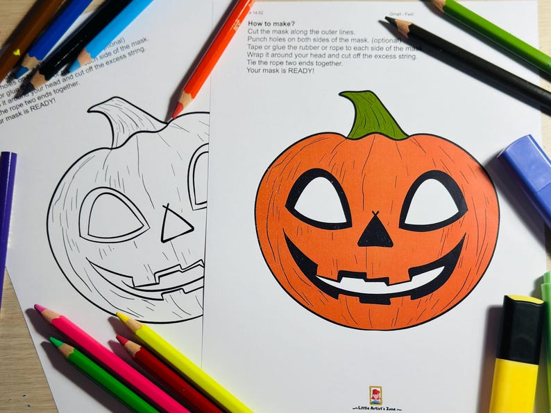 Paper Pumpkin Mask Coloring Printable for Kids, Halloween Party DIY ...
