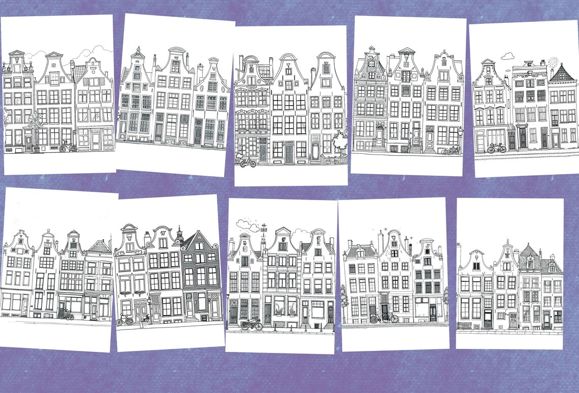 40 Printable Coloring Amsterdam Houses Pages, Architecture Coloring ...