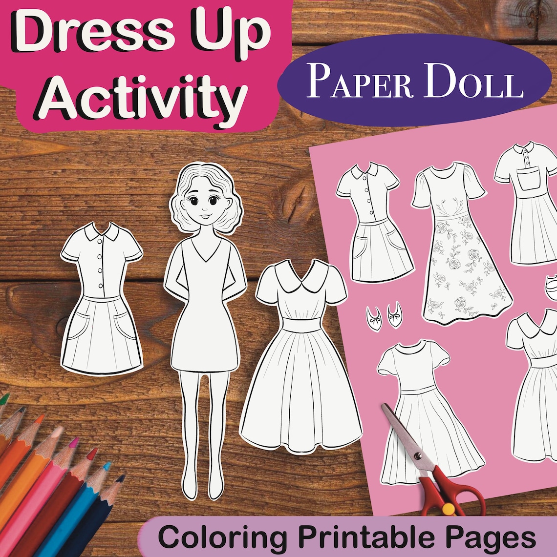 Paper Doll Dress up Activity for Kids, Printable Coloring Paper Doll ...