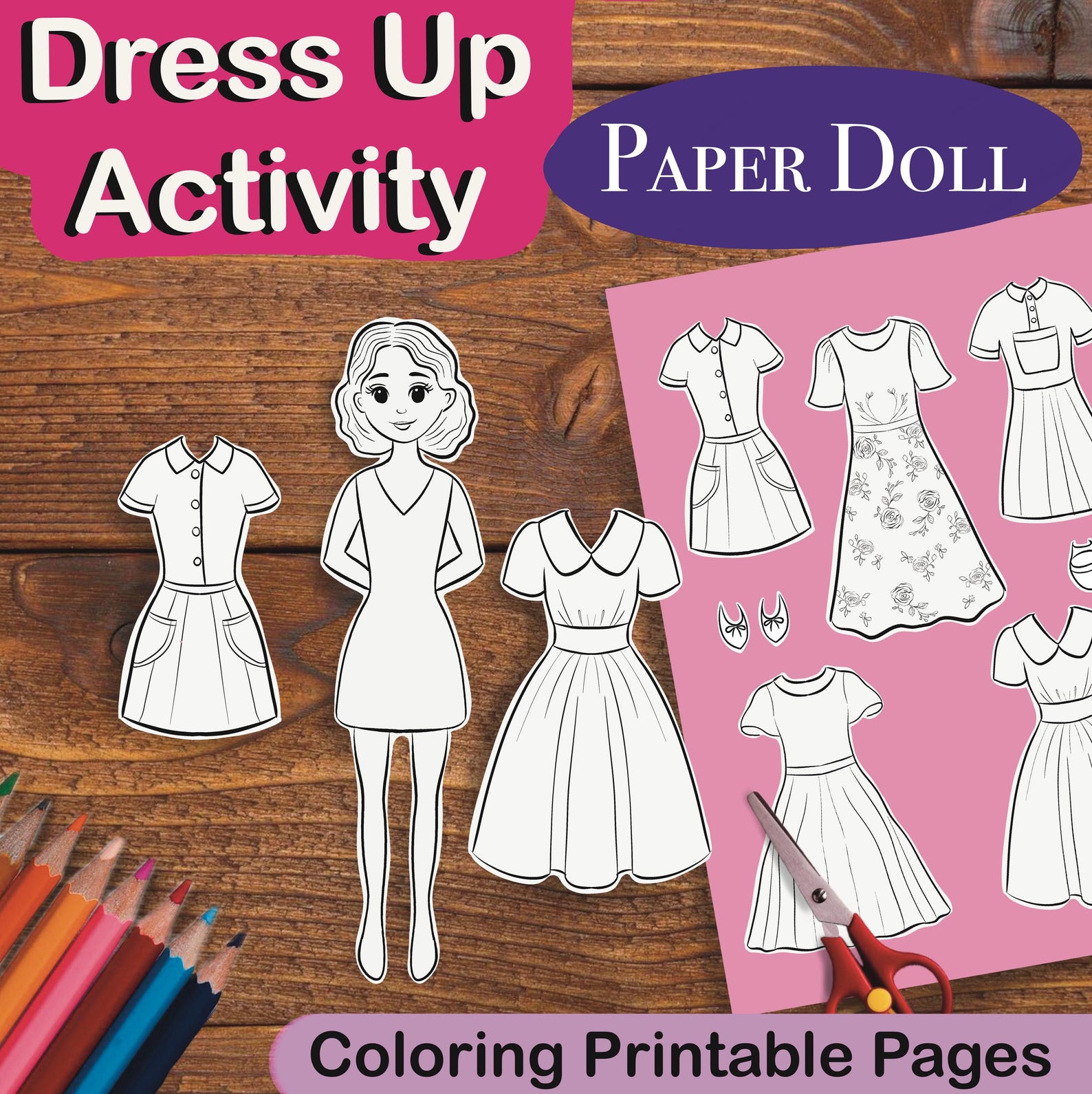Paper Doll Dress up Activity for Kids, Printable Coloring Paper Doll ...
