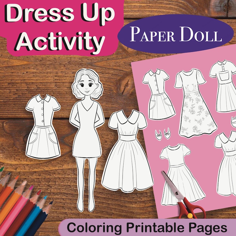 Paper Doll Dress up Activity for Kids, Printable Coloring Paper Doll ...