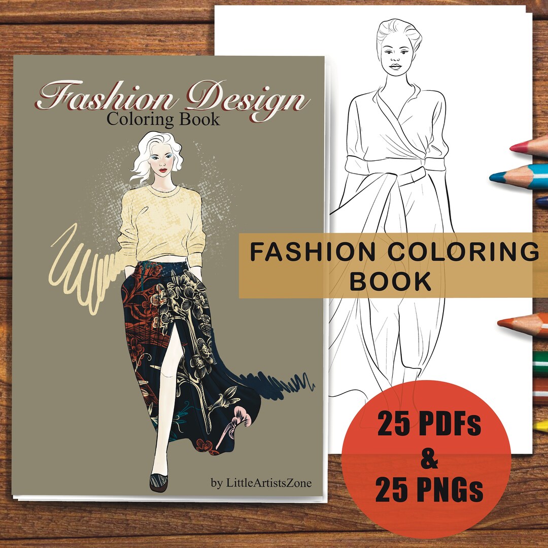 Fashion Design Coloring Pages, Adult Printable Coloring Book, Fashion ...