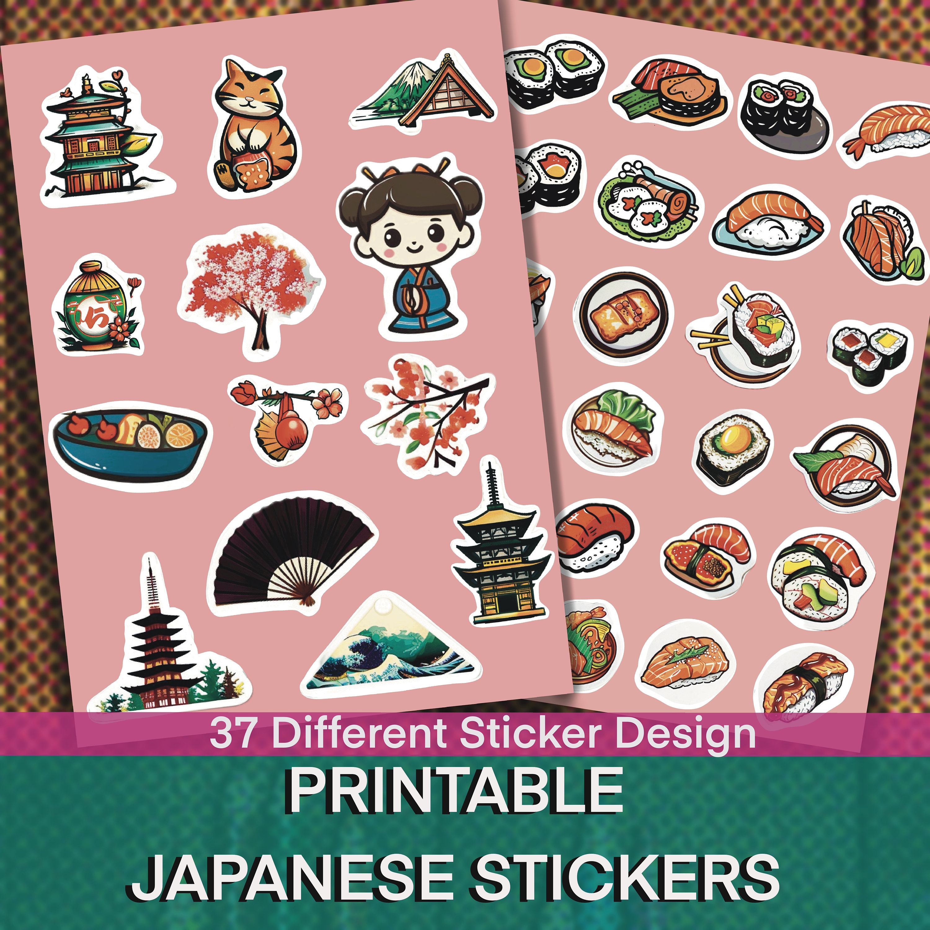 Japanese Sticker Set, Printable Sticker, Travel Sticker, Japanese Food ...