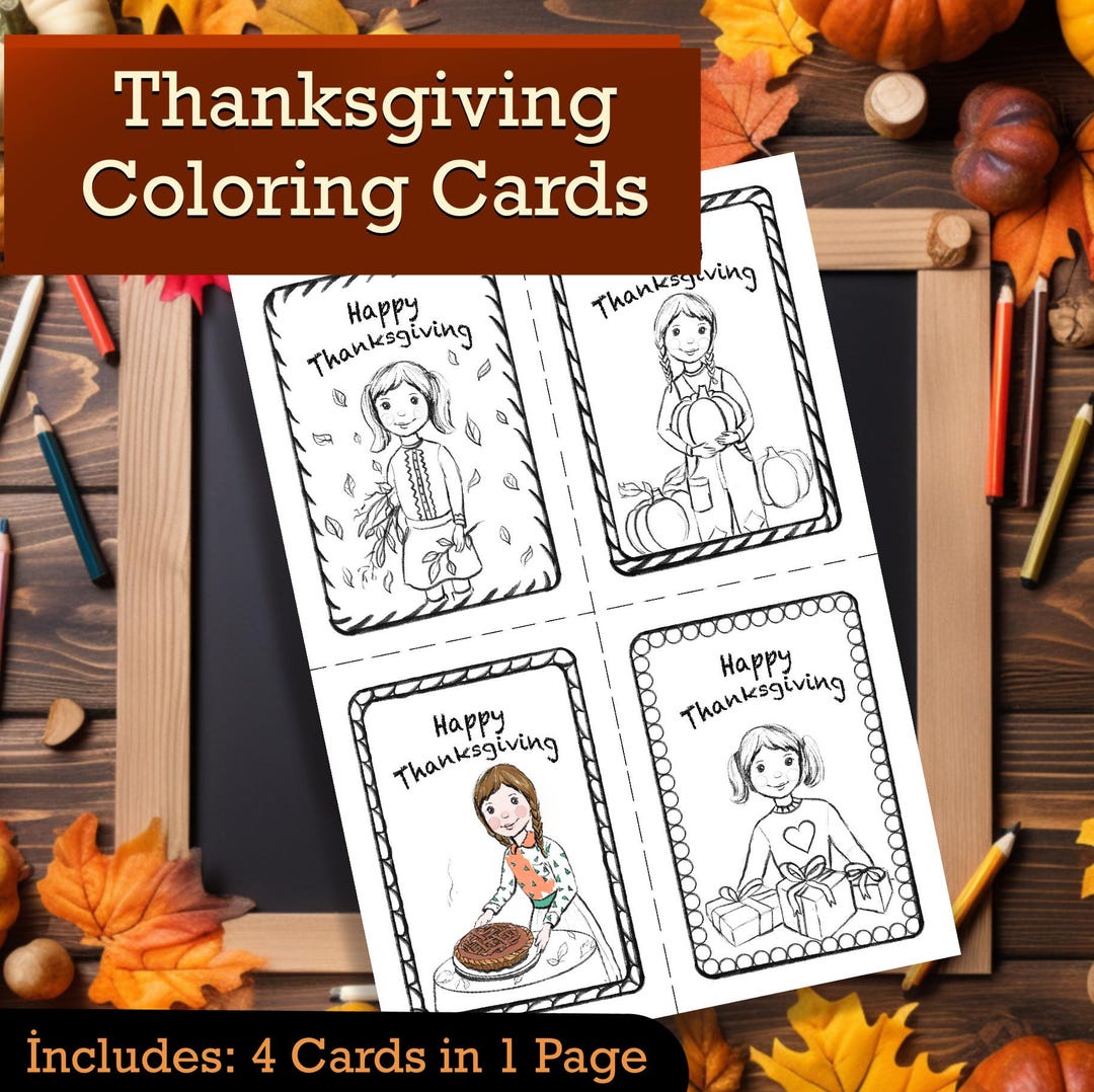 Printable Thanksgiving Coloring Card Set for Kids, Thanksgiving Card ...