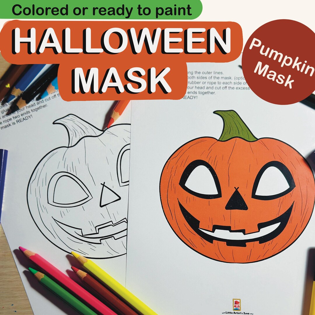 Paper Pumpkin Mask Coloring Printable for Kids, Halloween Party DIY ...