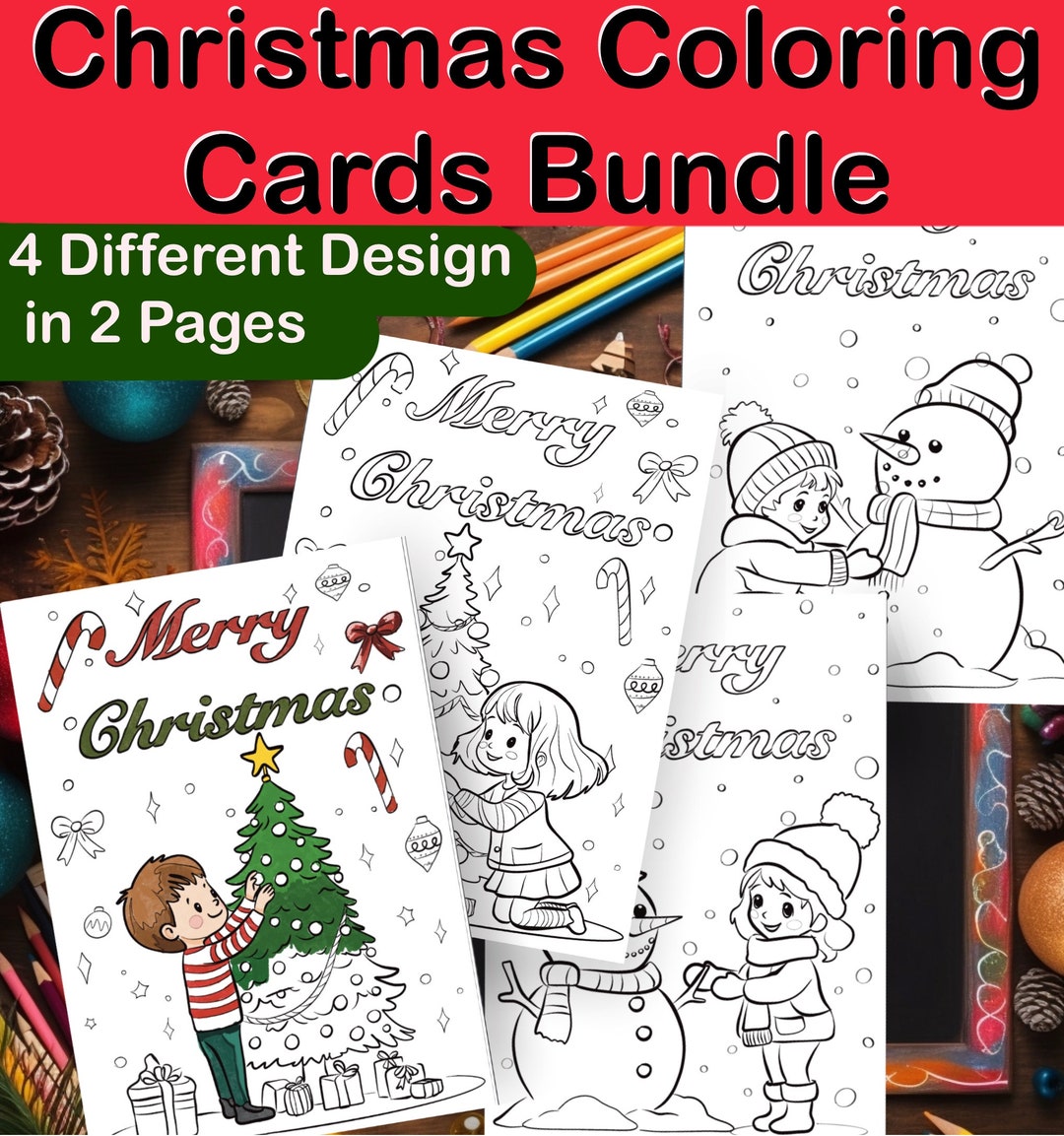 Christmas Coloring Cards for Kids, Weekend Activity, Printable Coloring ...