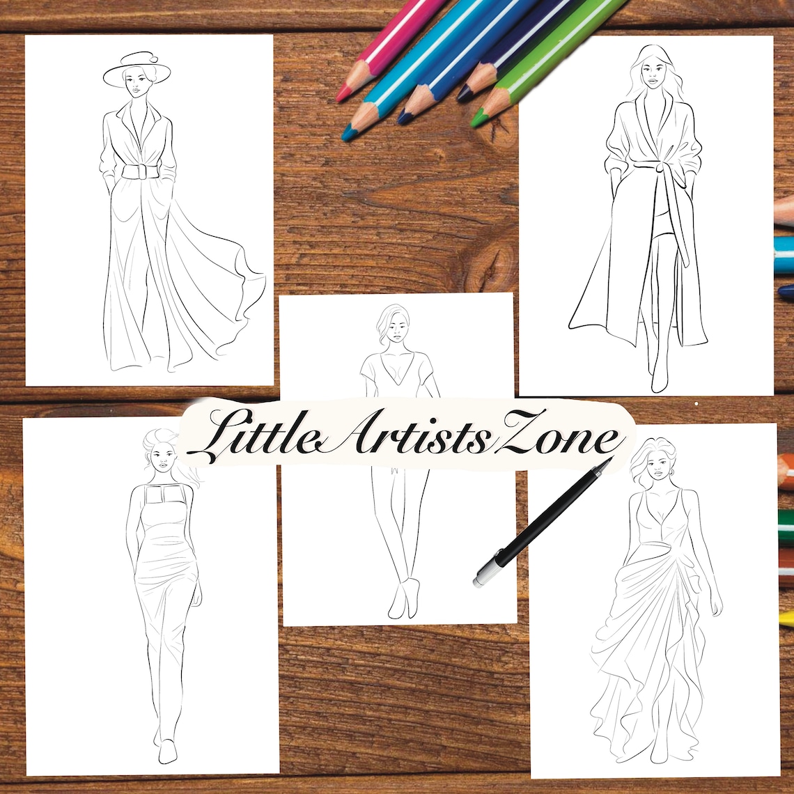Fashion Design Coloring Pages, Adult Printable Coloring Book, Fashion ...