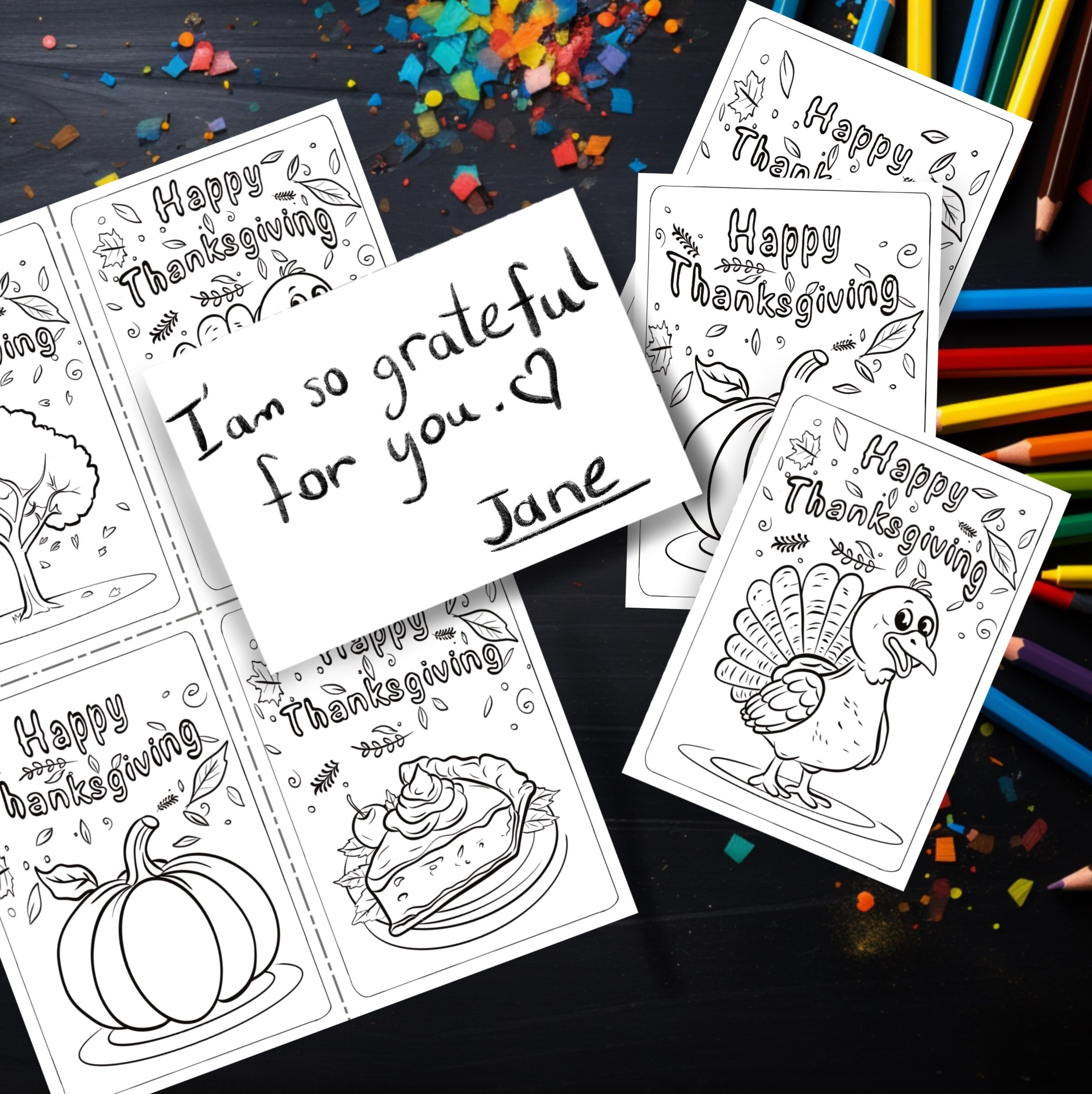Thanksgiving Coloring Cards Set for Kids Digital Download Thanksgiving ...