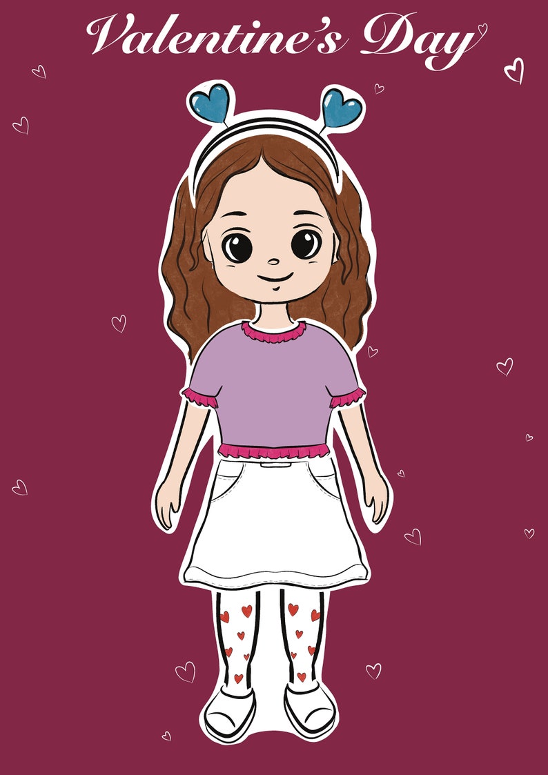 Printable Paper Doll Dress up Kit, Valentine’s Day Dress up Activity ...