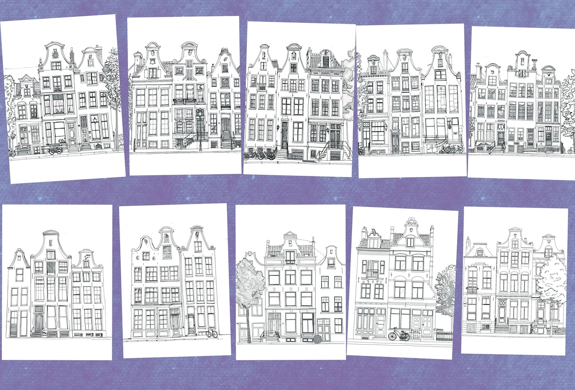 40 Printable Coloring Amsterdam Houses Pages, Architecture Coloring ...
