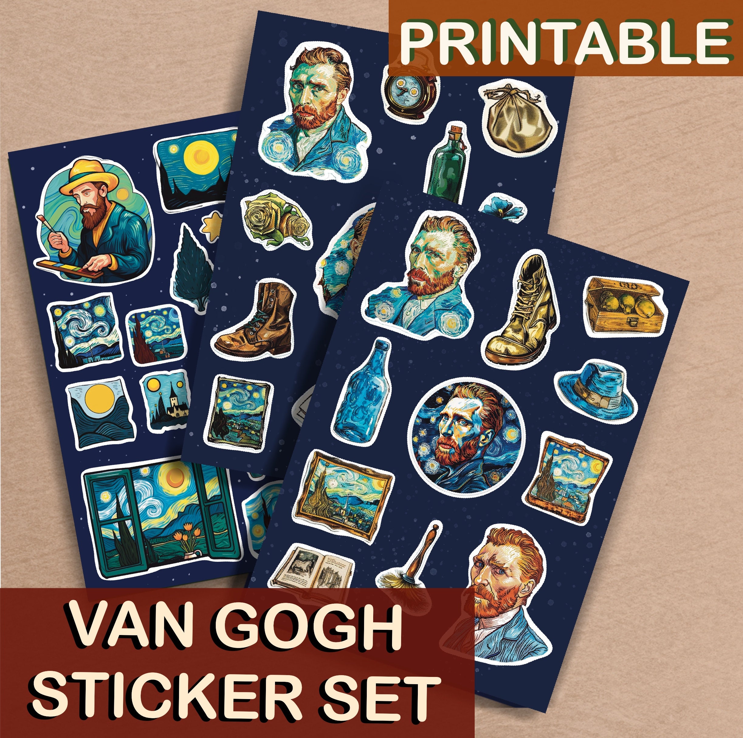 Vincent Van Gogh Stickers, Van Gogh Clip Art, Printable Sticker, PDF ...