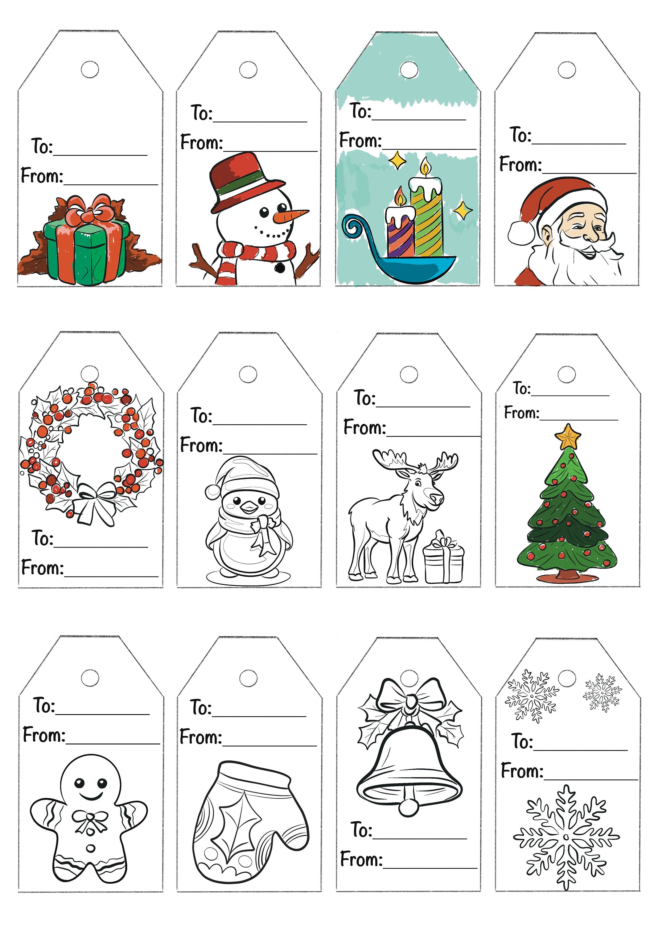 Printable Gift Tags for Kids, Christmas Tags for Gift, Coloring ...