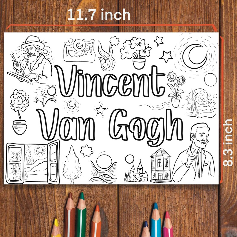 Master Artist Coloring Pages, Vincent Van Gogh, Frida Kahlo, Leonardo ...