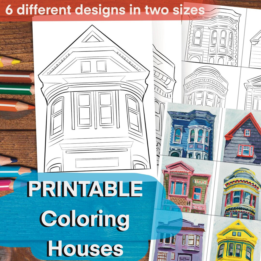 Printable Coloring Houses for Adults, Coloring Architecture Activity ...