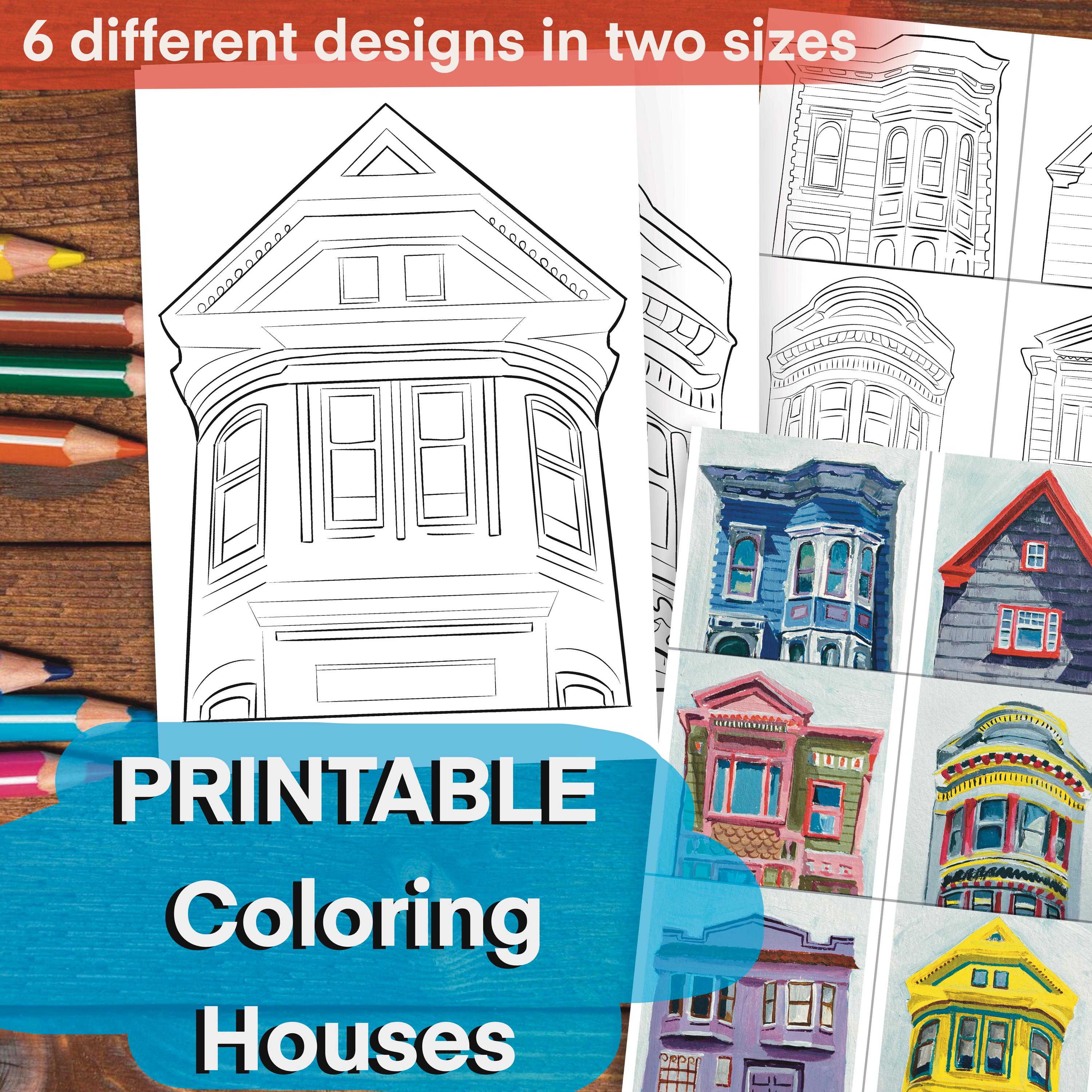 Printable Coloring Houses for Adults, Coloring Architecture Activity ...